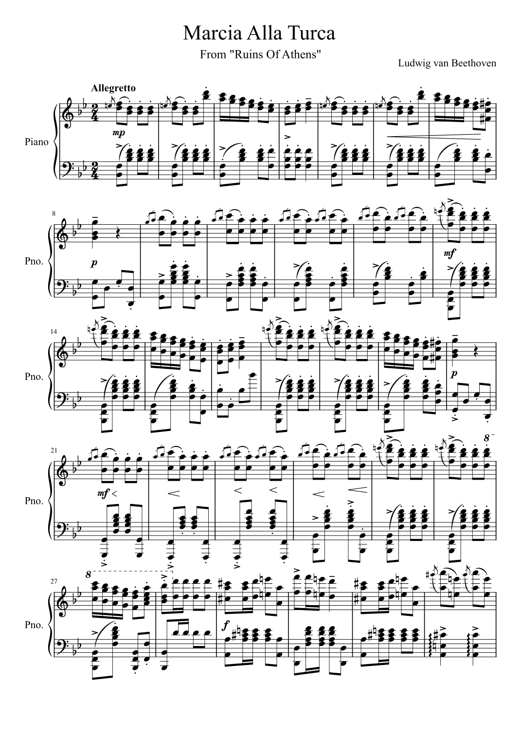 Turkish March (Marcia Alla Turca) (arr. Unknown) by Beethoven Sheet ...