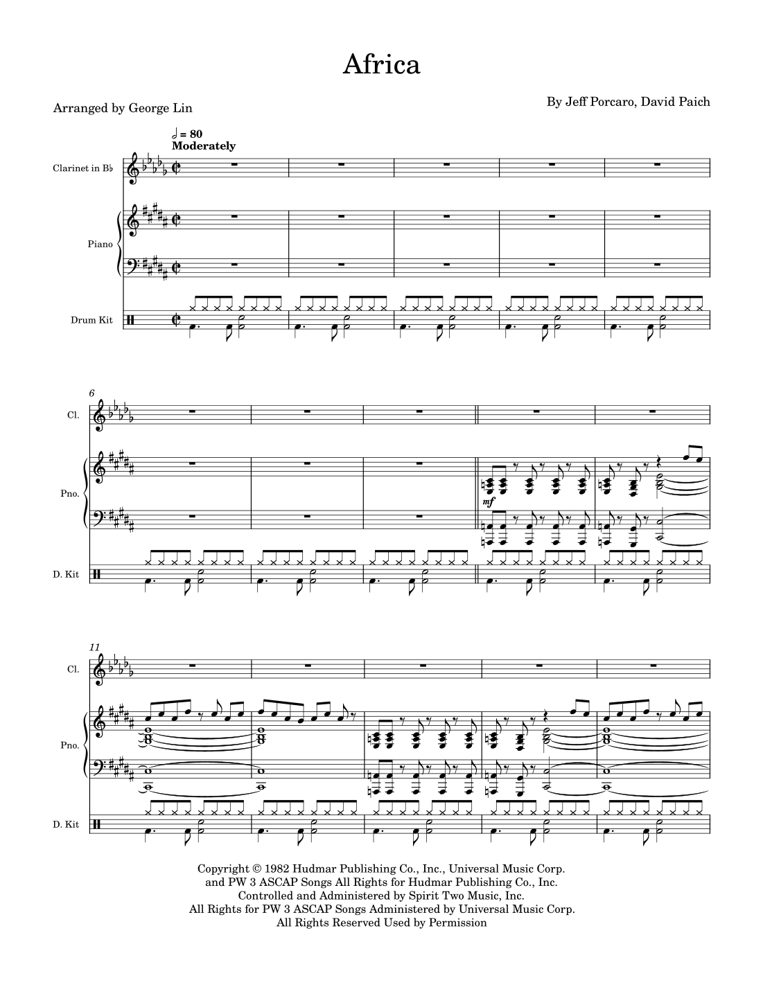 Africa (arr. George Lin) par Toto Partitions pour Clarinette et Piano ...