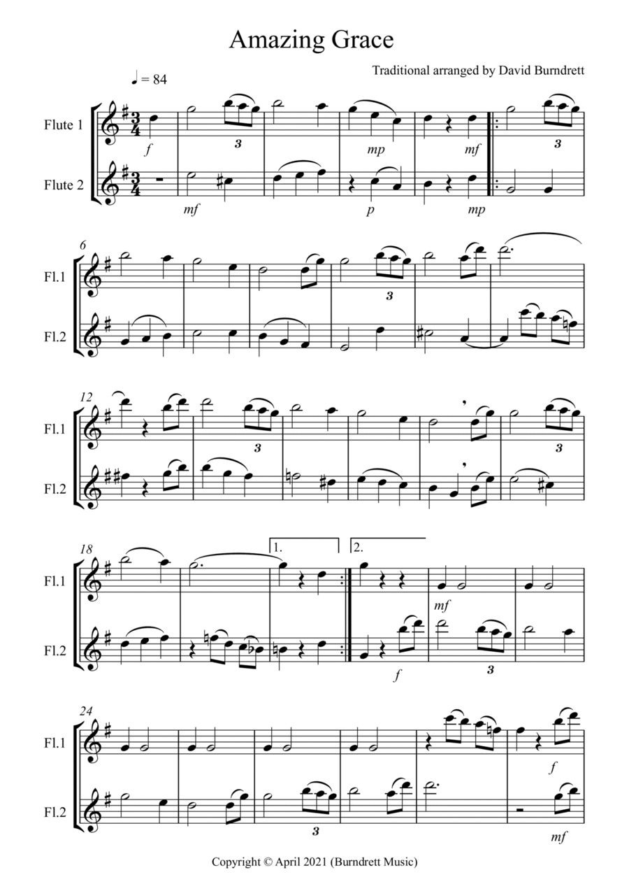 Amazing Grace for Flute Duet (arr. David Burndrett) por Traditional ...