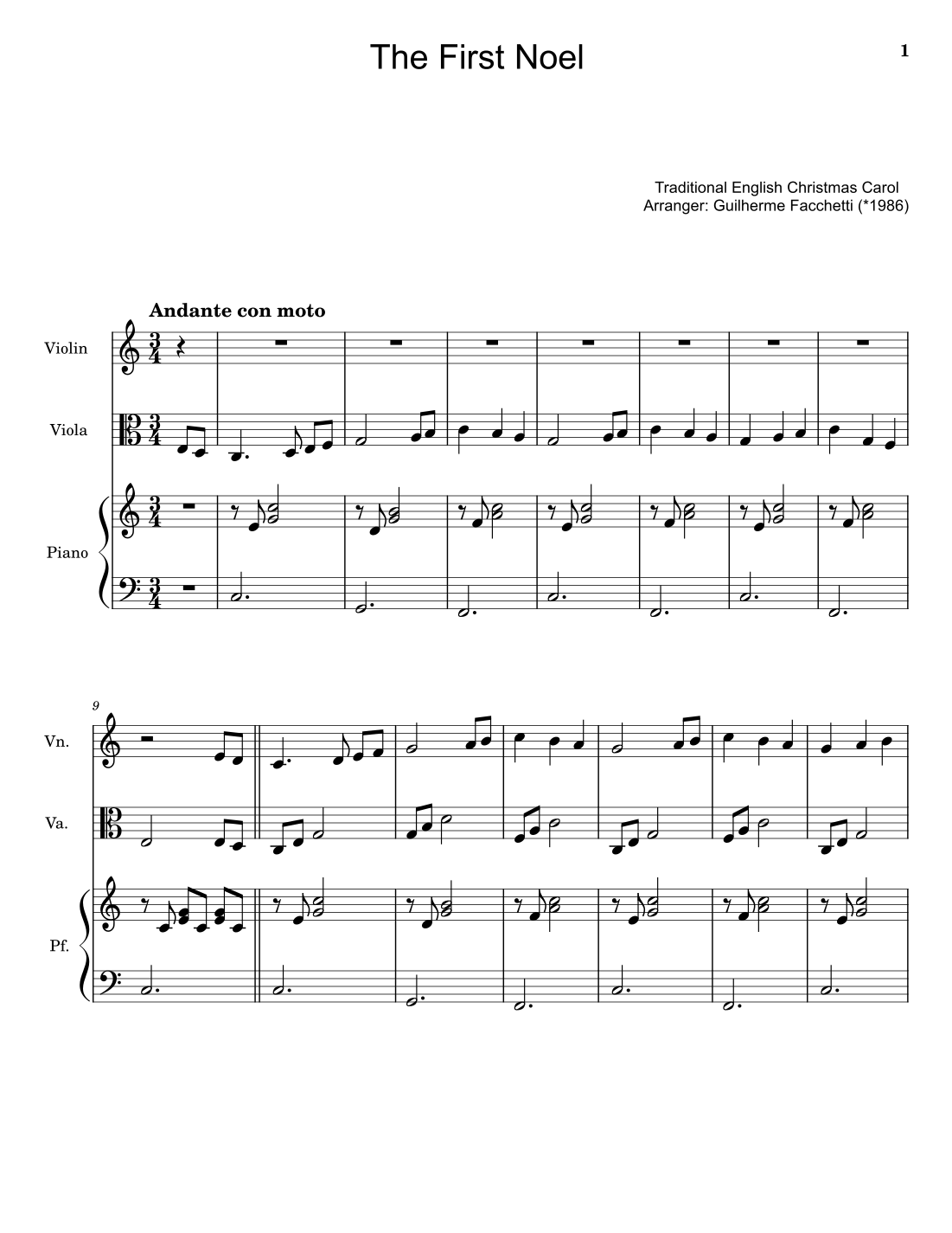 The First Noel - Violin, Viola and Piano. With Parts. by Traditional ...