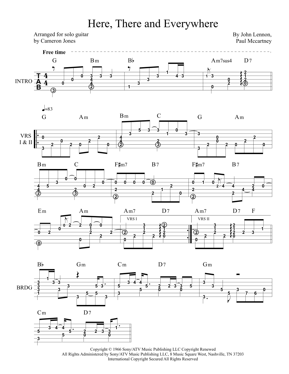 Here, There And Everywhere (arr. Cameron Jones) by The Beatles Sheet Music for Solo Guitar at ...