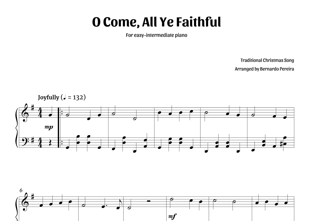O Come, All Ye Faithful (easy-intermediate piano – clean sheet music ...