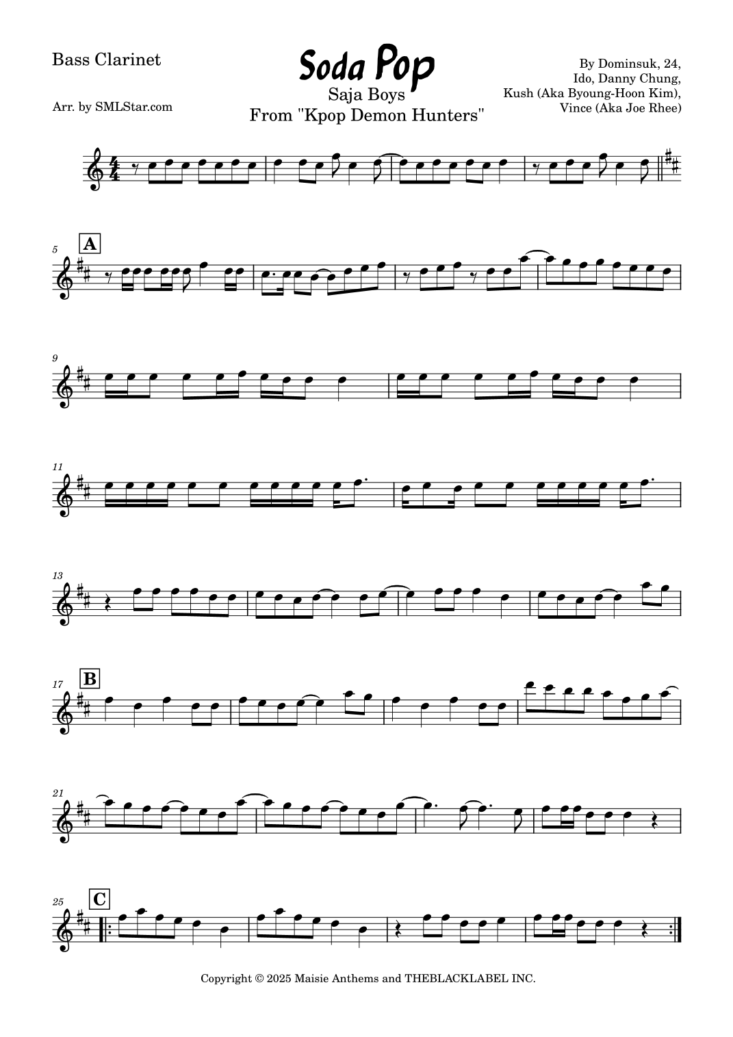 Soda Pop (arr. SMLStar) by Saja Boys Sheet Music for Clarinet Solo at ...