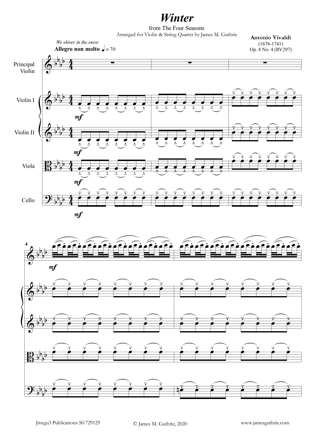 Vivaldi: Winter from the Four Seasons for Violin & String Quartet (arr ...