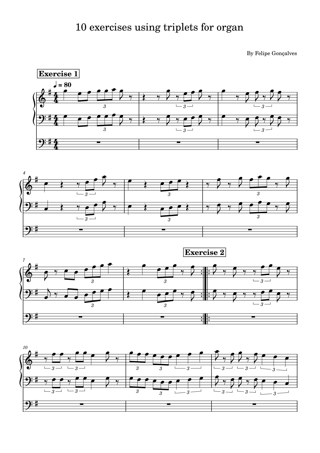 10 exercises using triplets for organ in the key of G major / E minor ...