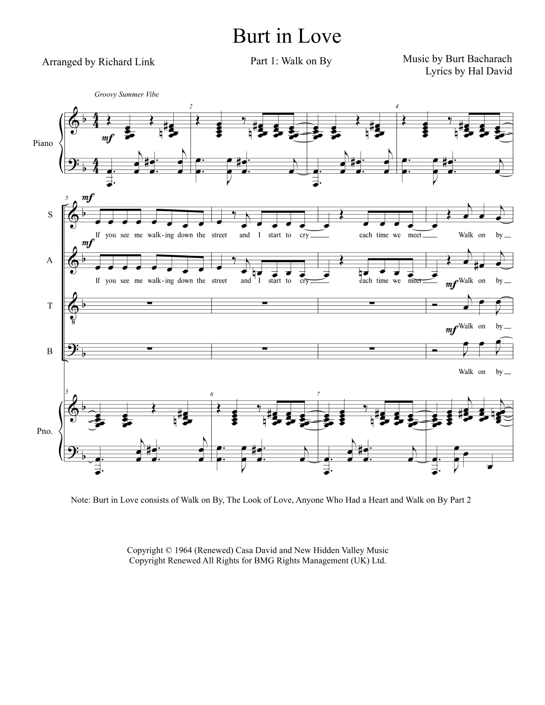 Walk On By (arr. Richard Link) par Dionne Warwick Partitions pour ...