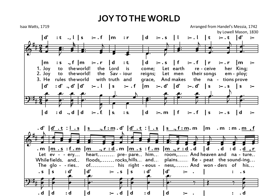 Joy to the World (arr. Arranged from Handel's Messiah, 1742 by Lowell ...