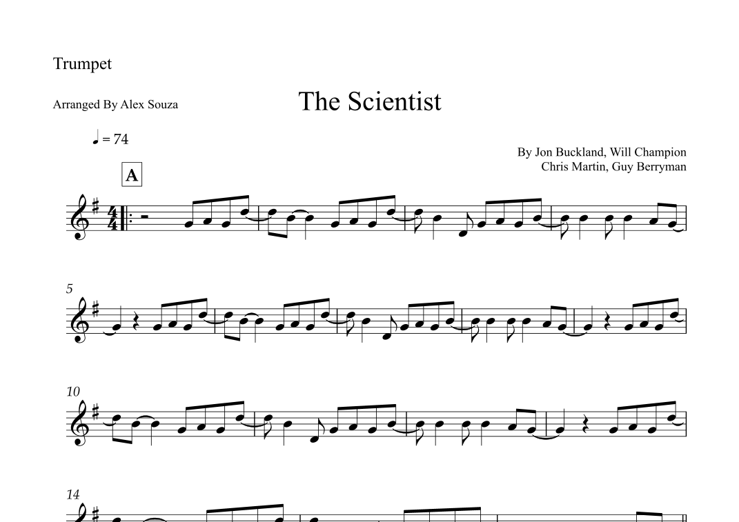 The Scientist (arr. Alex Souza) by Coldplay Sheet Music for Trumpet ...