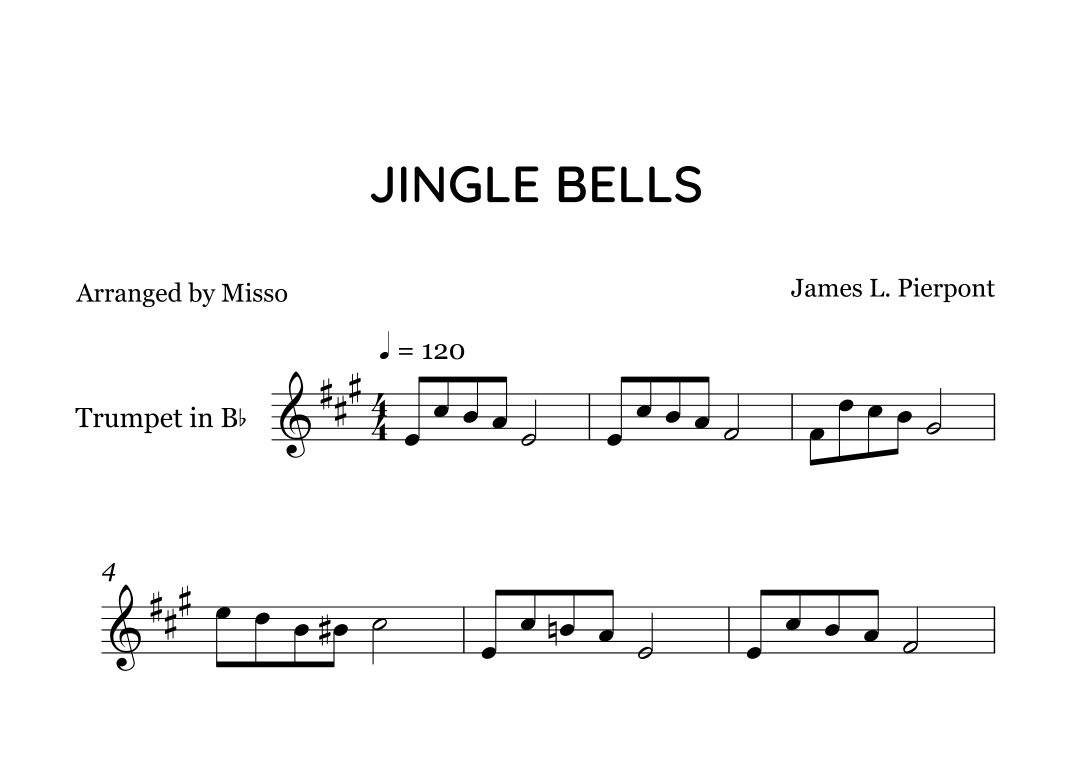 Jingle Bells - Trumpet in G Major (Easy) (arr. MissoRB by James L ...