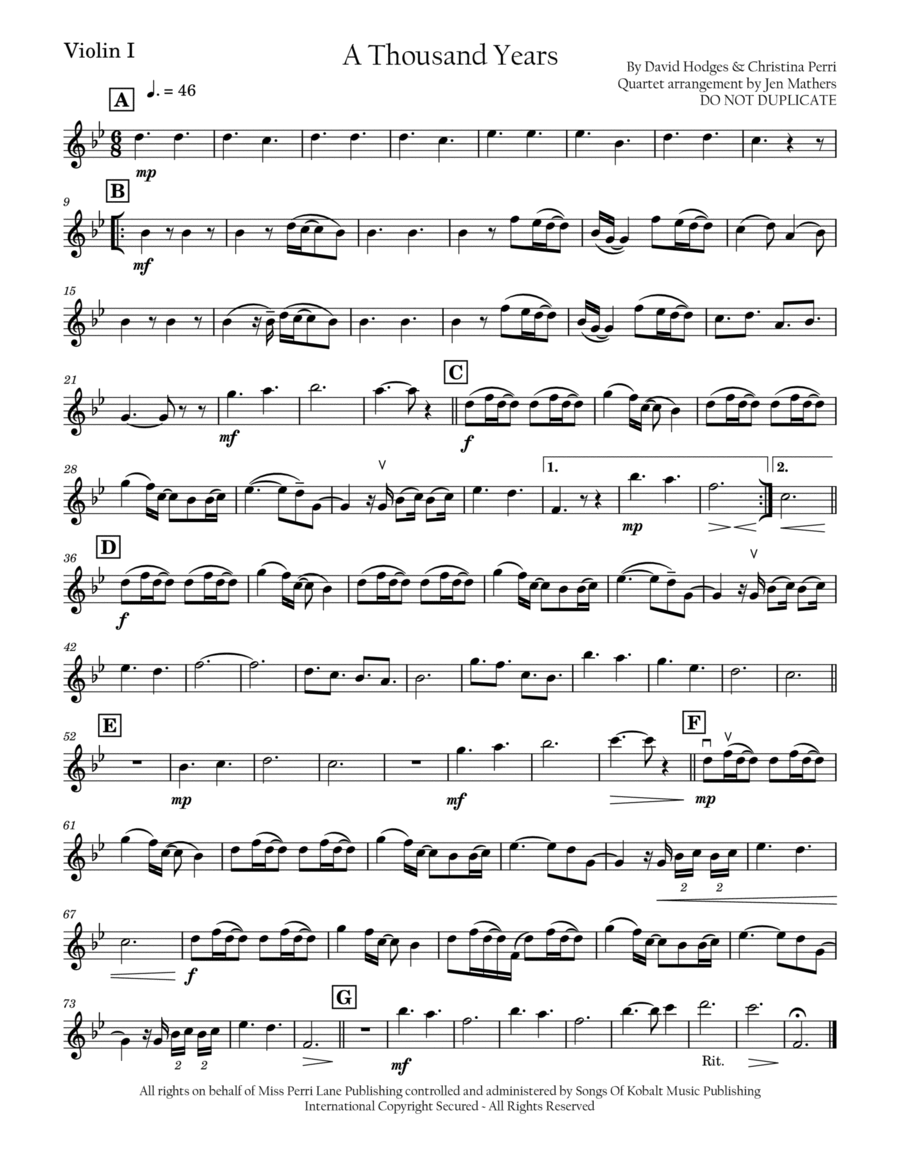 A Thousand Years (arr. Jen Mathers) por Christina Perri Partituras para ...