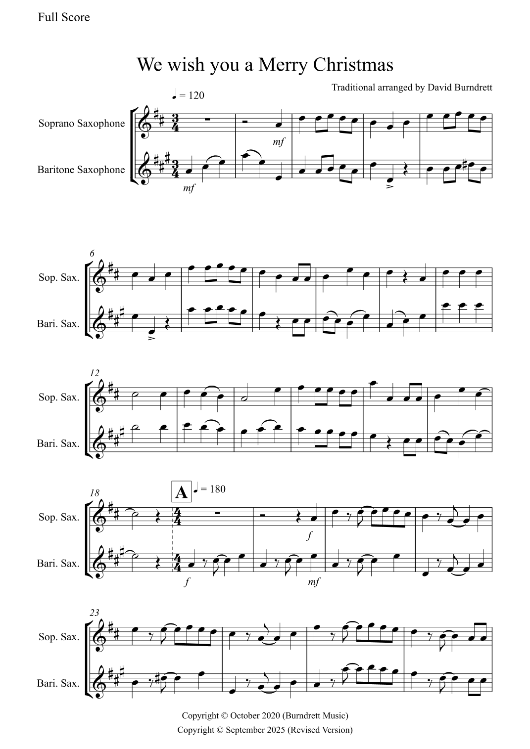 We Wish You a Merry Christmas for Soprano and Baritone Saxophone Duet ...