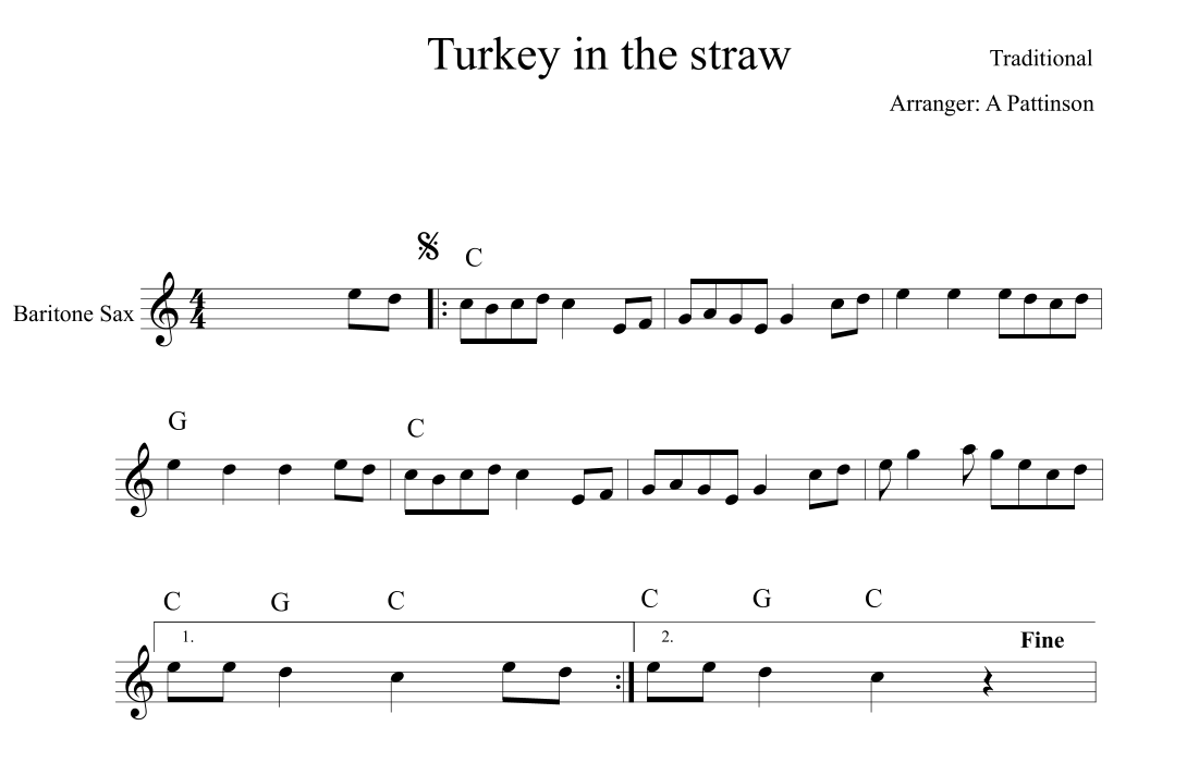 Turkey in the Straw for Baritone Saxophone (arr. Andrew Pattinson by ...