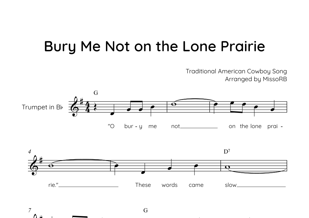 Bury Me Not on the Lone Prairie - Trumpet in F With Chords & Lyric ...