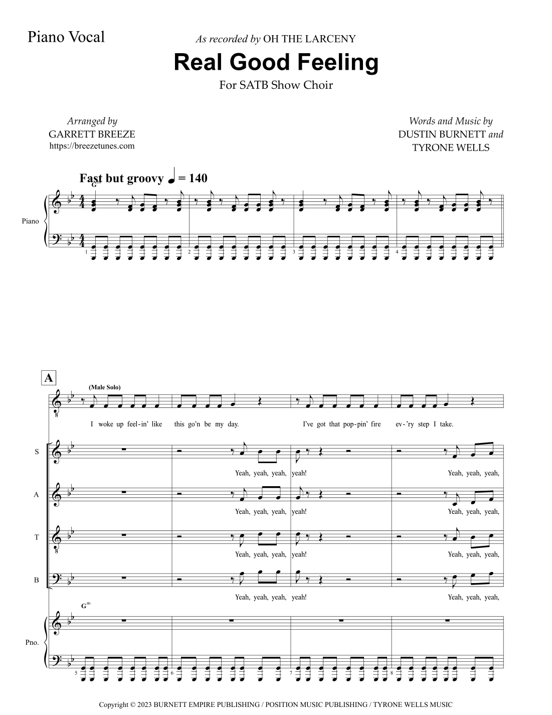 Real Good Feeling (arr. Garrett Breeze) von Tyrone N Wells Noten zum ...