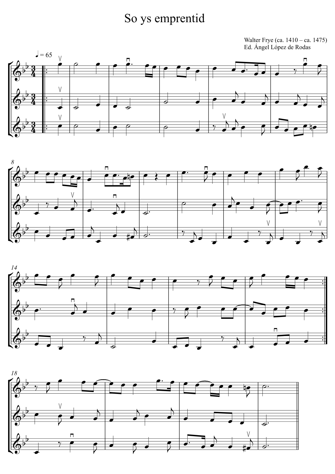 So ys emprentid (arr. Ángel López de Rodas) by Walter Frye Sheet Music ...