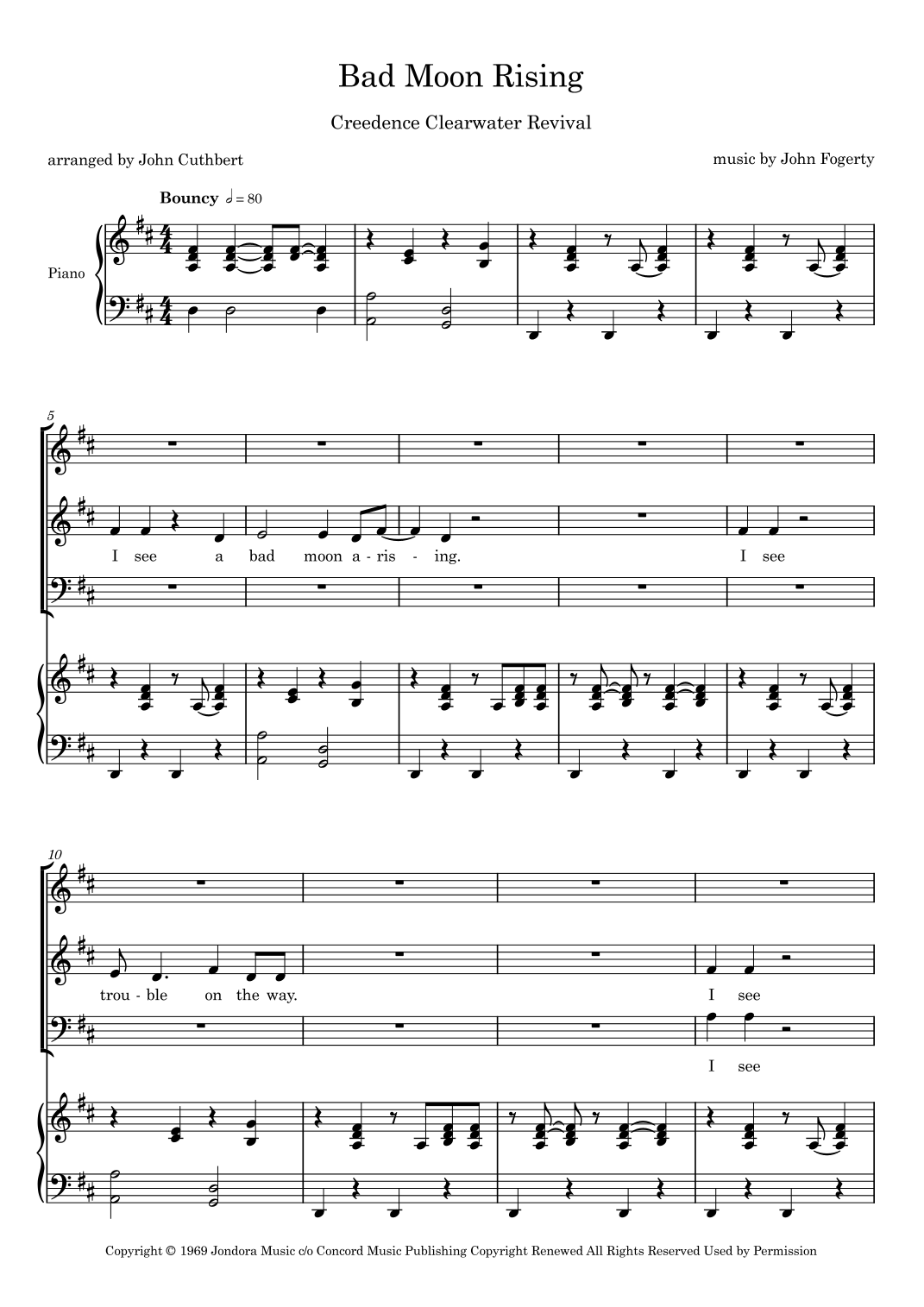Bad Moon Rising (arr. John Cuthbert) Partitions | Creedence Clearwater ...