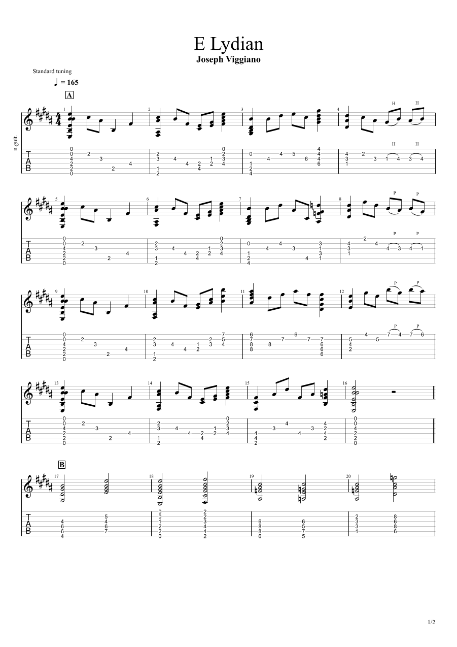 E Lydian by Joseph Viggiano Sheet Music for Solo Guitar at Sheet Music ...