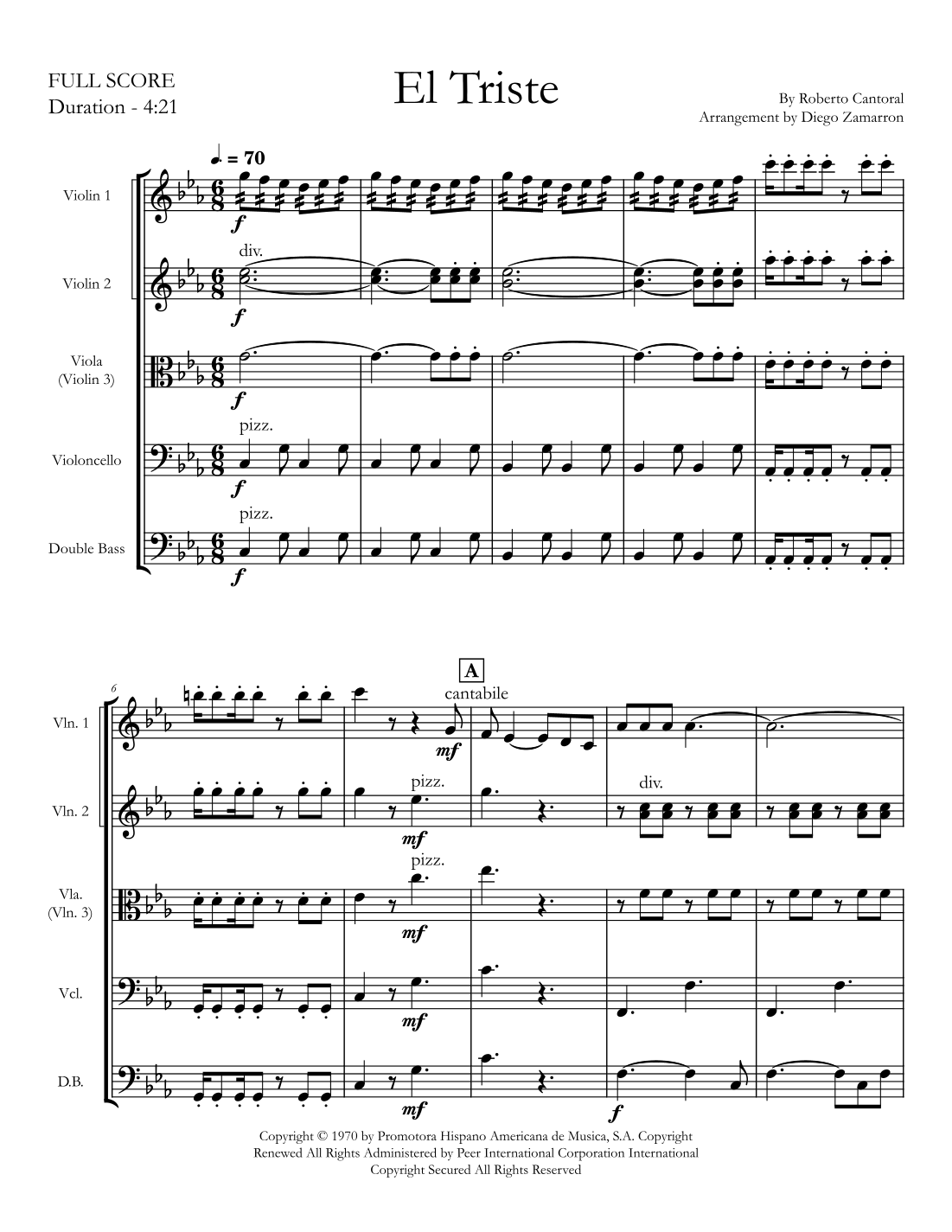 El Triste (arr. Diego Zamarron) by Roberto Cantoral Sheet Music for ...