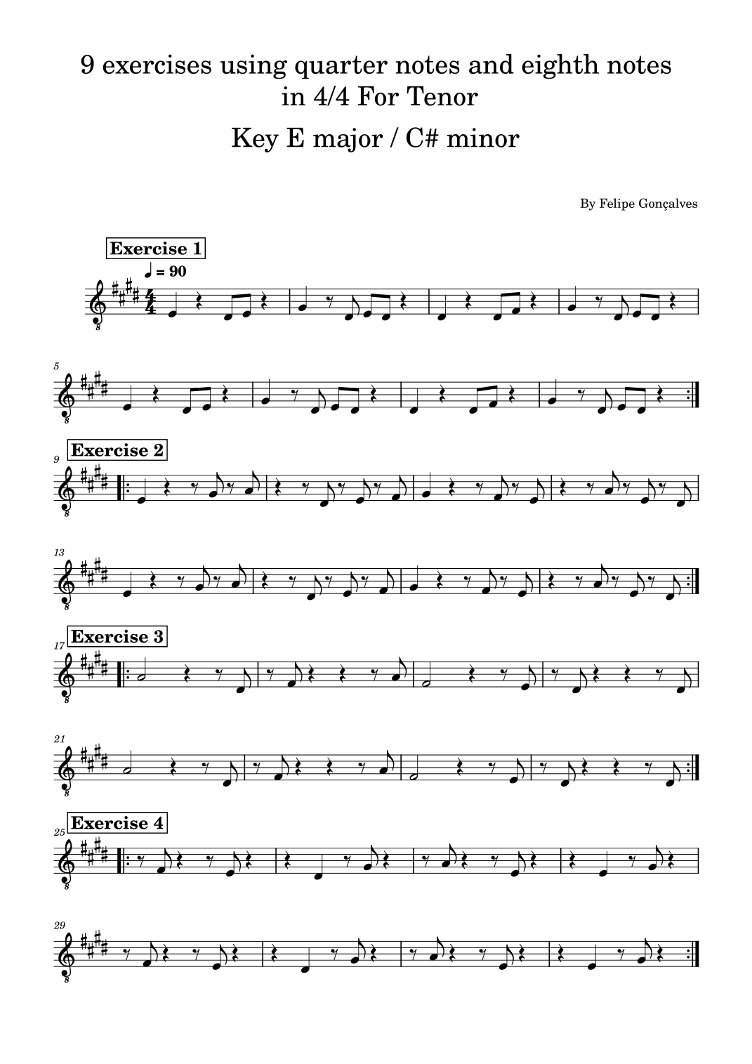 9 exercises using quarter notes and eighth notes in 4/4 For Tenor by ...