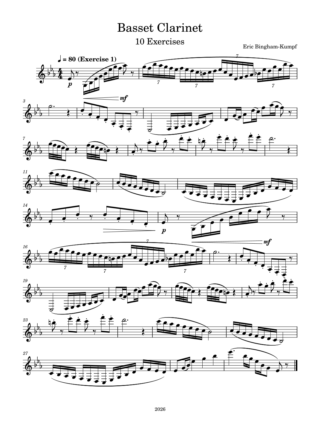 Basset Clarinet (10 Exercises) by Eric Bingham-Kumpf Sheet Music for ...