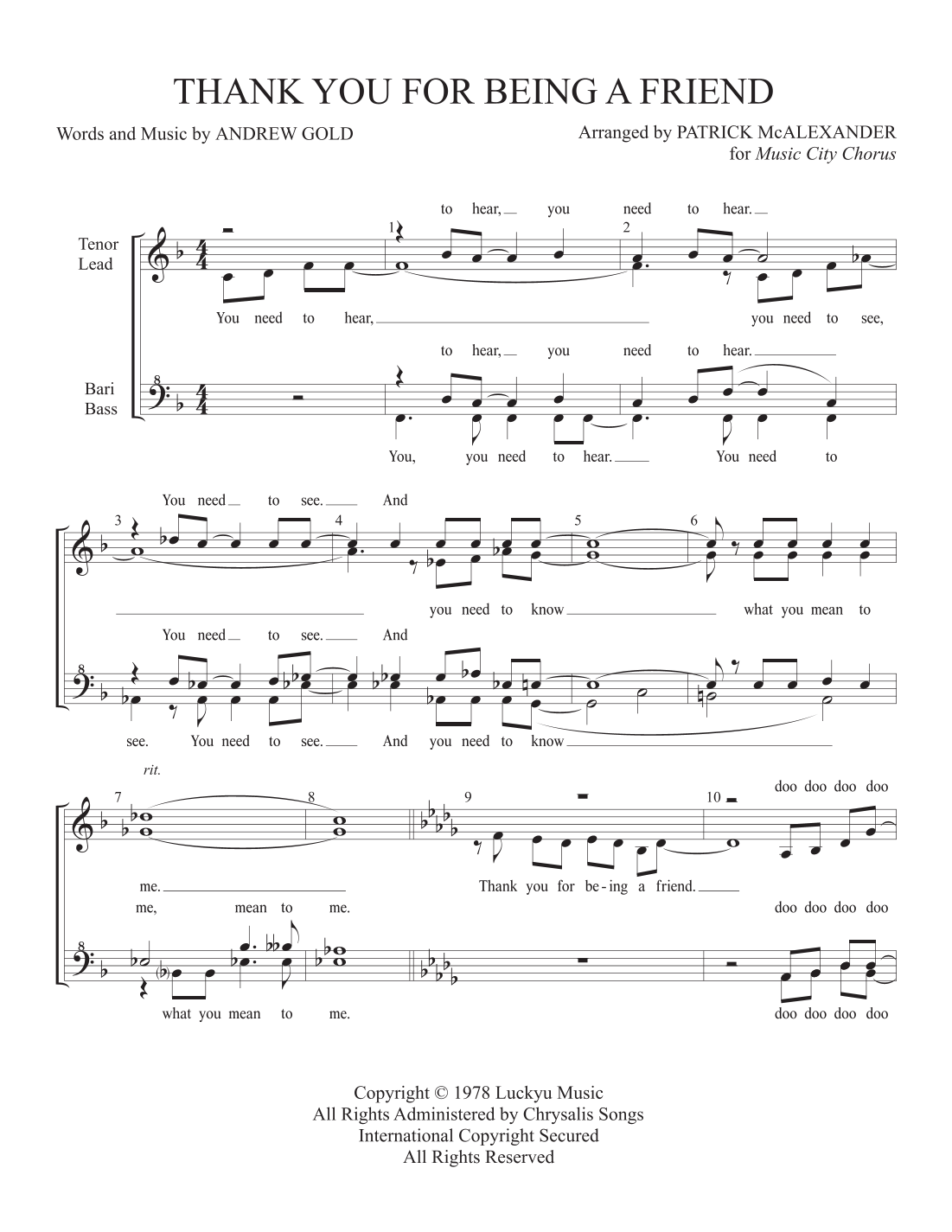 Thank You For Being A Friend (arr. Patrick McAlexander) by Andrew Gold ...