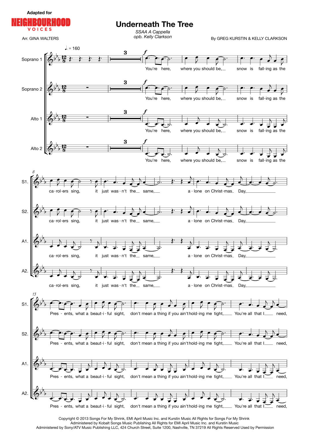 Underneath The Tree (arr. Gina Walters) by Kelly Clarkson Sheet Music ...