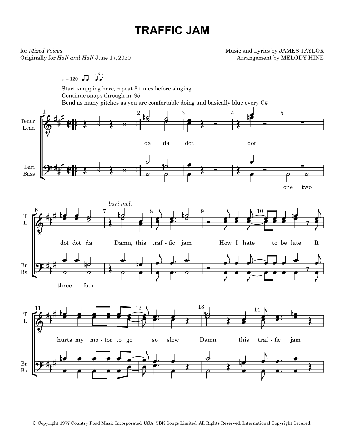 Traffic Jam (arr. Melody Hine by James Taylor Sheet Music for SATB ...