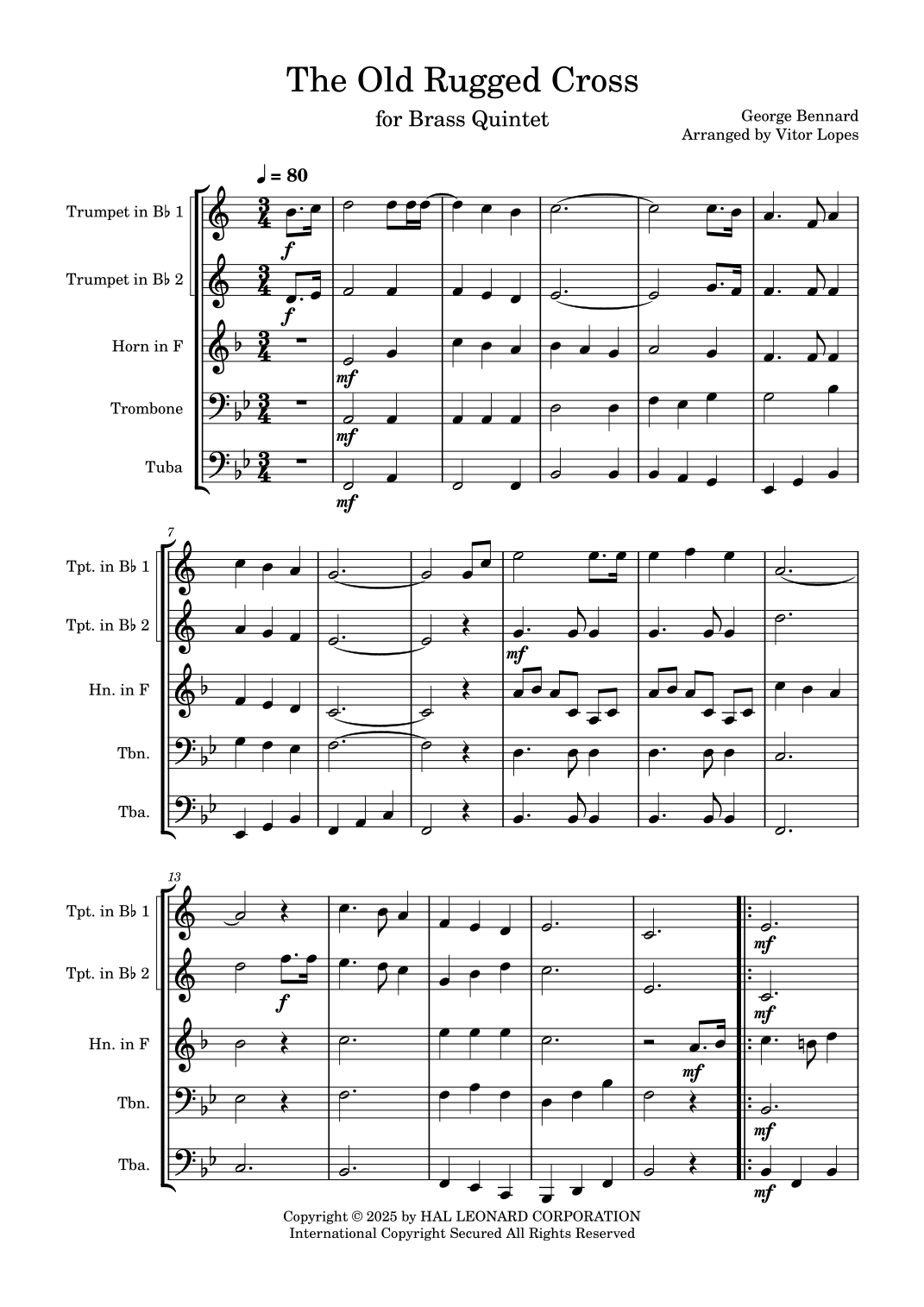 The Old Rugged Cross (arr. Vitor Lopes) by George Bennard Sheet Music ...