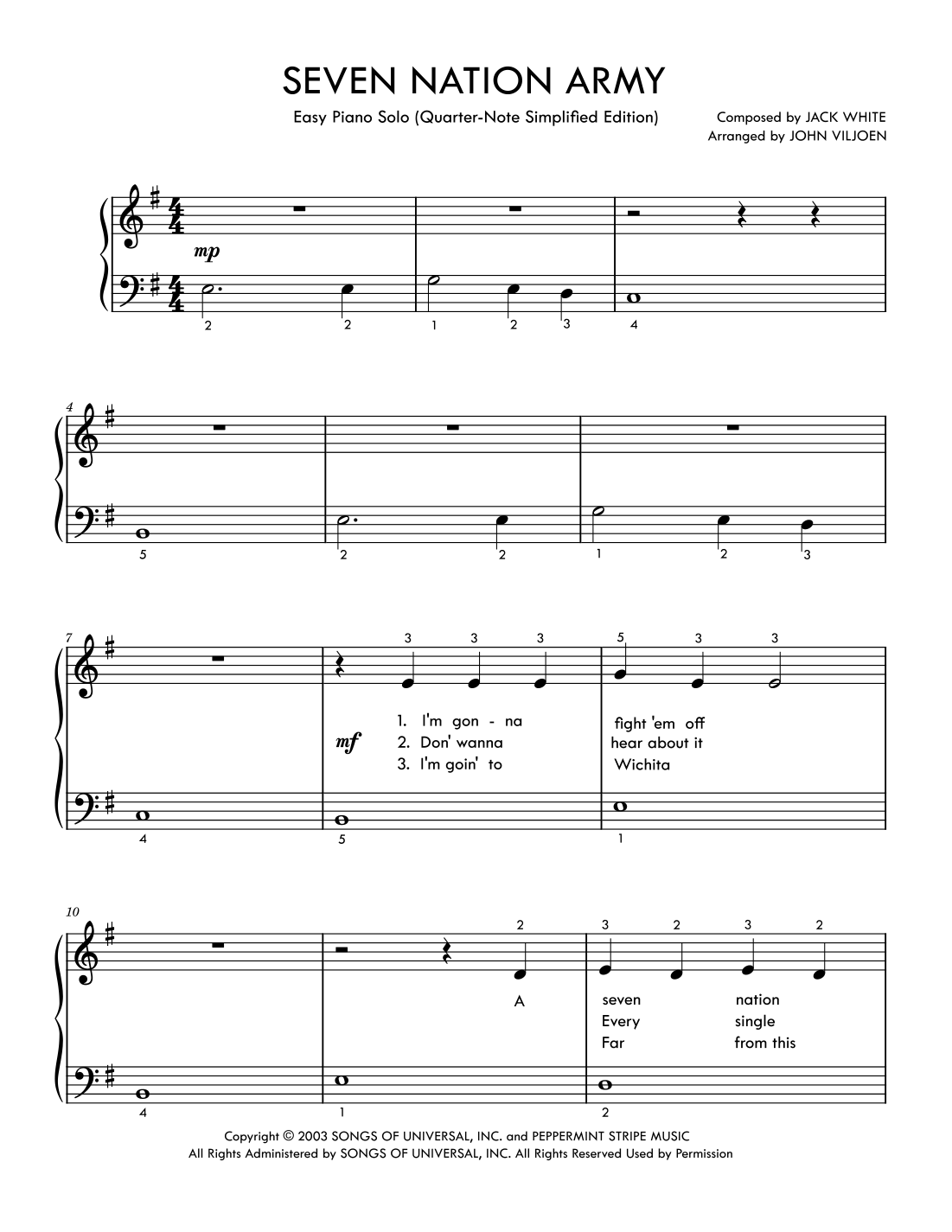 Seven Nation Army (arr. John Viljoen) by White Stripes Sheet Music for ...