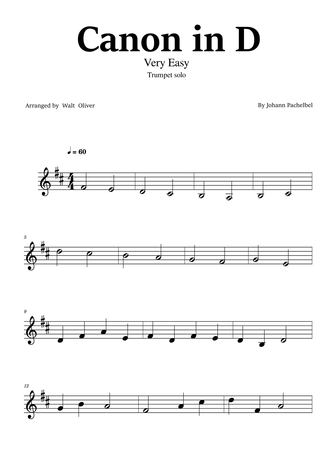Canon in D - Very Easy Trumpet - Johann Pachelbel (arr. Walt Oliver) by ...