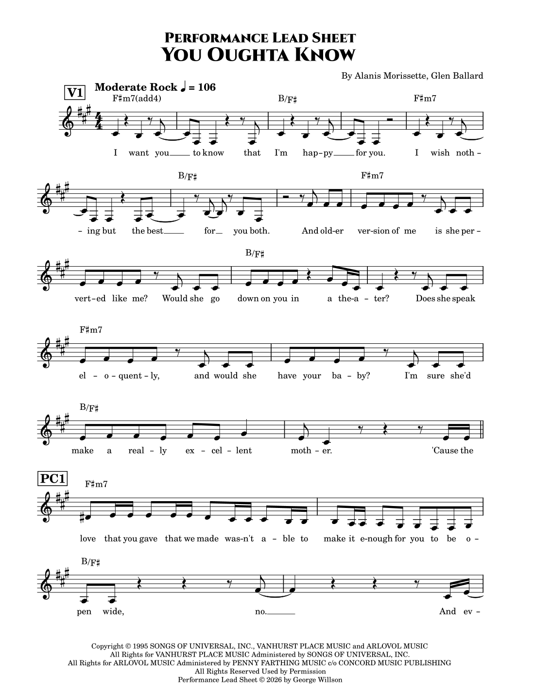 You Oughta Know (arr. George Willson) by Alanis Morissette Sheet Music ...