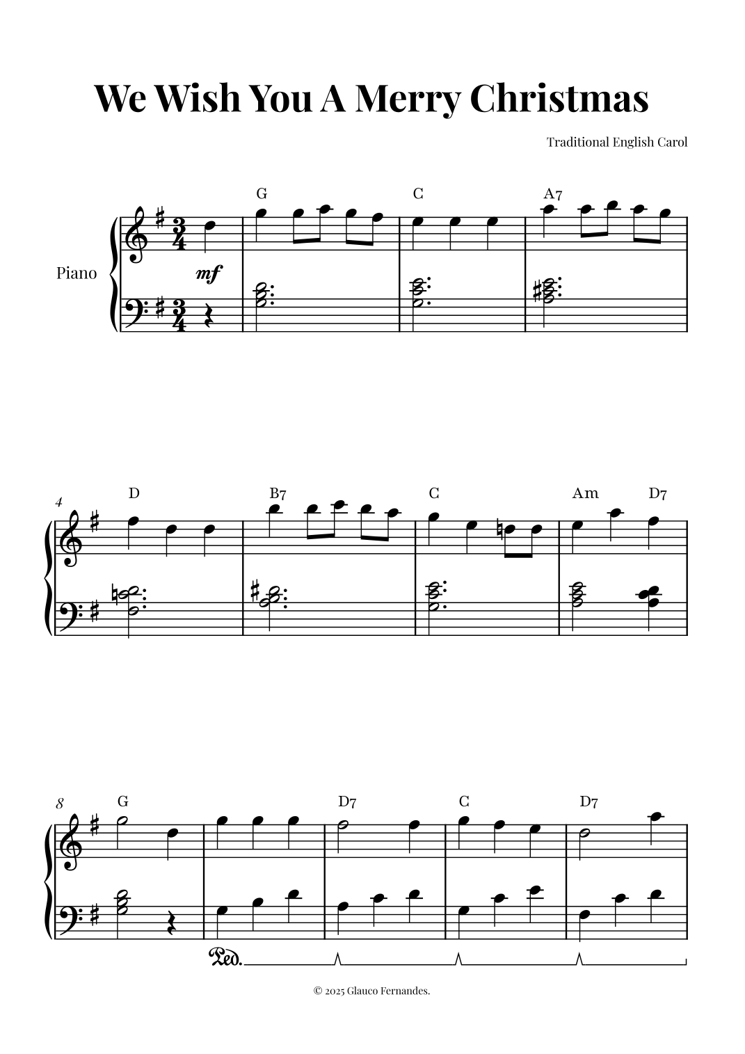 We Wish You a Merry Christmas - Easy Piano (with Chord Symbols) (arr ...