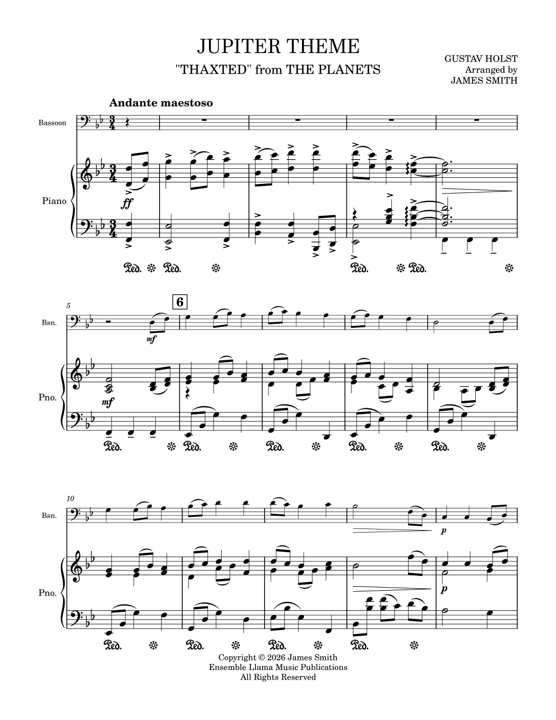 Jupiter Theme (Holst) - Arranged for Bassoon Solo & Piano Accompaniment ...