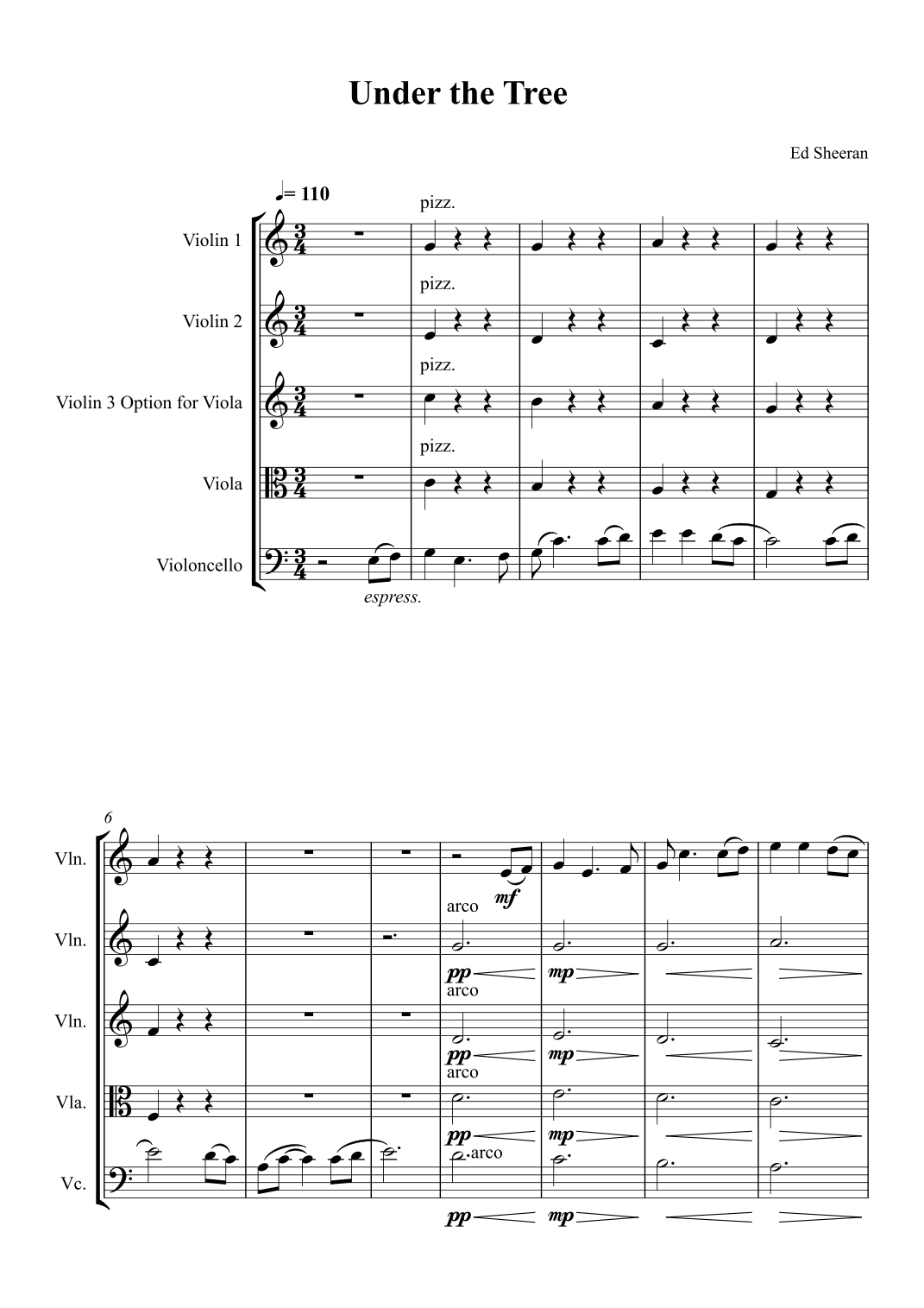 Under The Tree (arr. Joseph P. O.) by Ed Sheeran Sheet Music for String ...