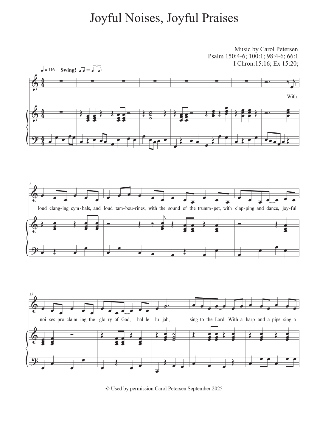 Joyful Noises, Joyful Praises by Carol Petersen Sheet Music for Unison ...