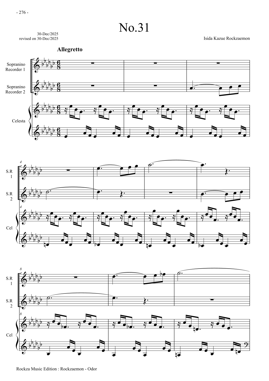 Prelude for 2 Sopranino recorders and Celesta, "Odor" No.31 by Isida ...