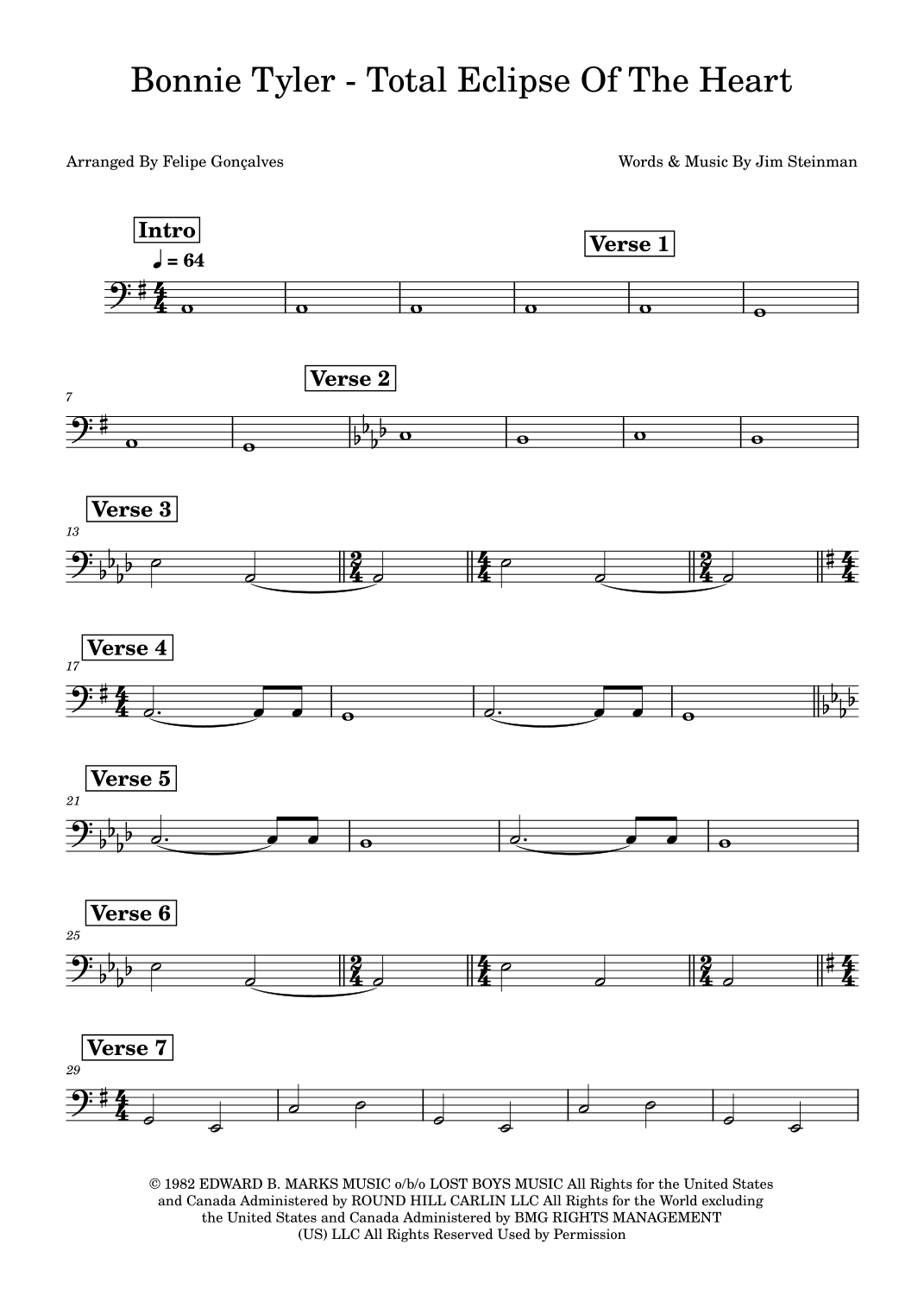 Total Eclipse Of The Heart (arr. Only Bass) by Bonnie Tyler Sheet Music for Instrumental Solo at ...