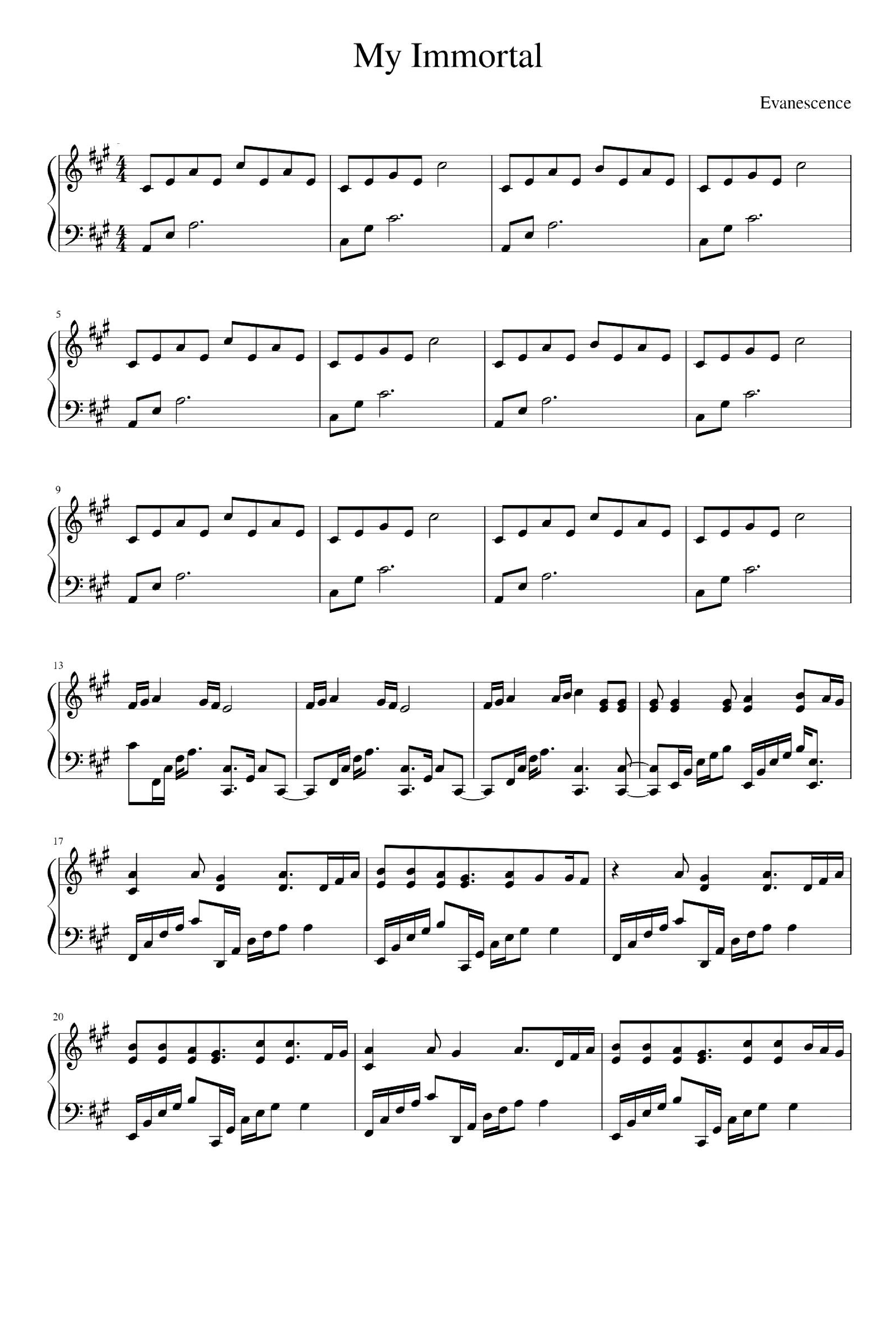 My Immortal (arr. Evanescence) by Evanescence Sheet Music for Piano ...