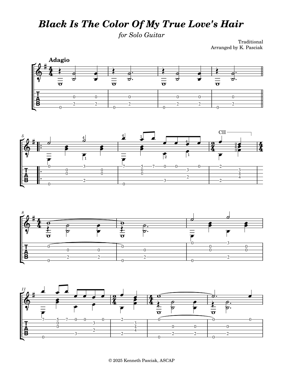 Black Is The Color Of My True Love's Hair (for Guitar) (arr. Kenneth ...