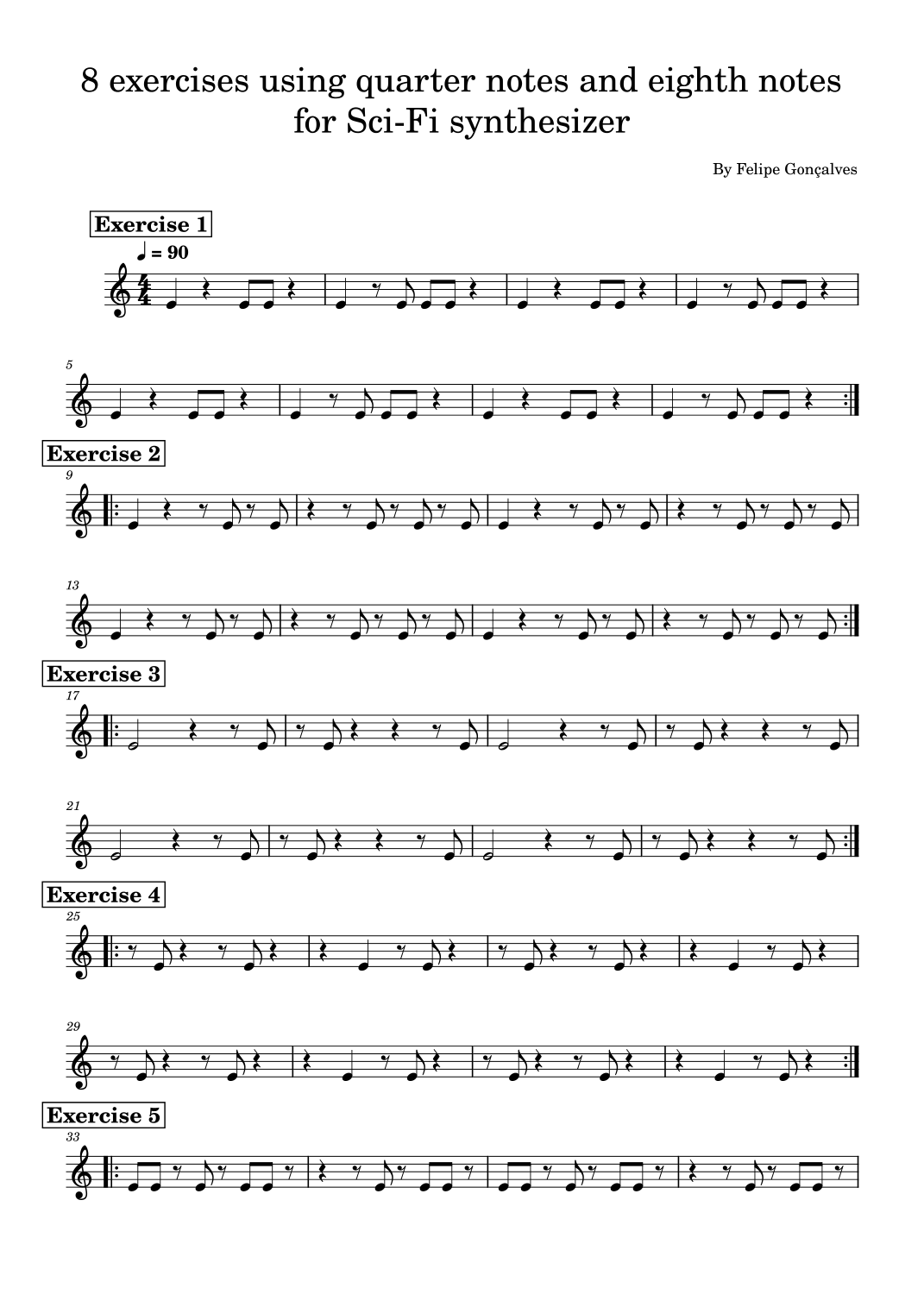 8 exercises using quarter notes and eighth notes for Sci-Fi synthesizer ...