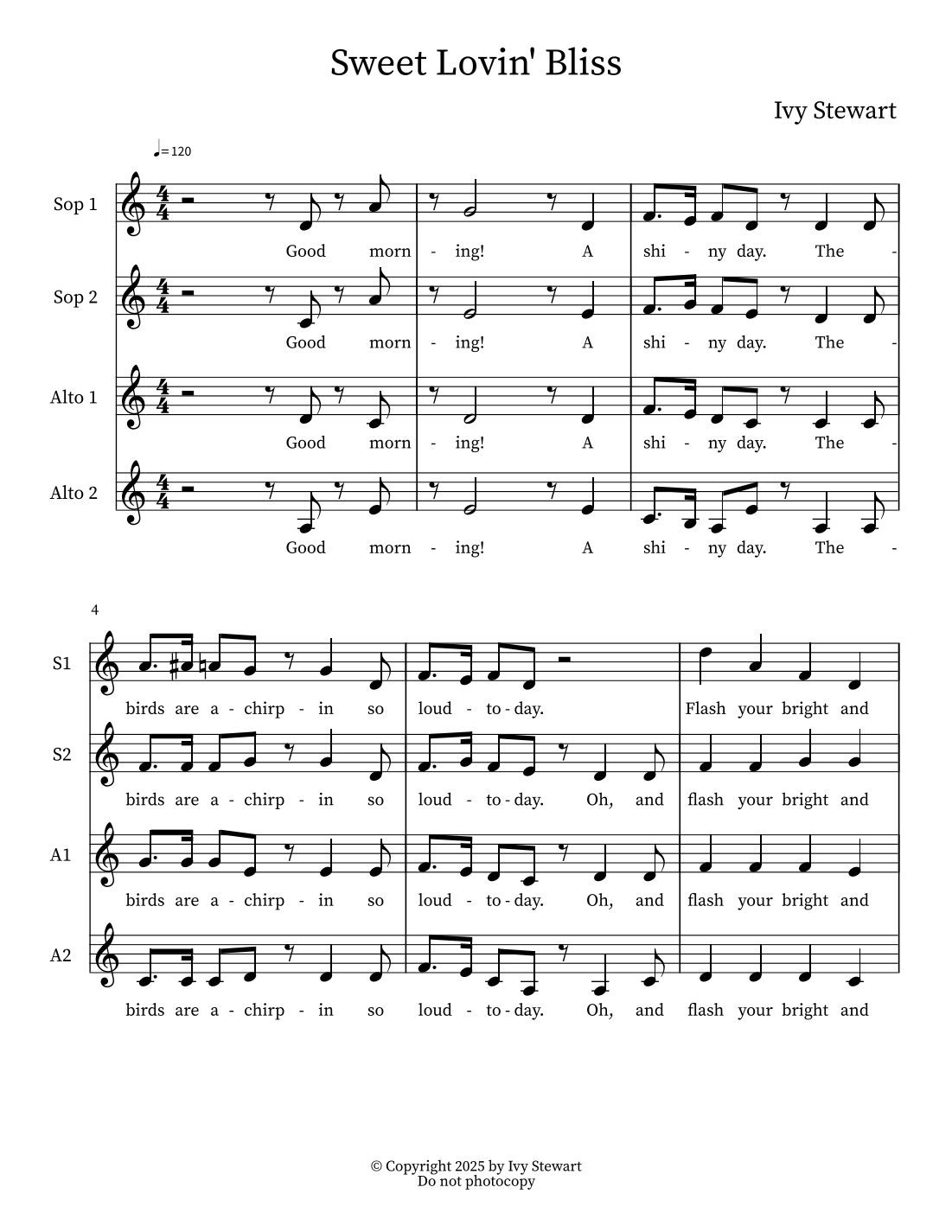 Sweet Lovin' Bliss by Ivy Stewart Sheet Music for SSAA Choir at Sheet ...