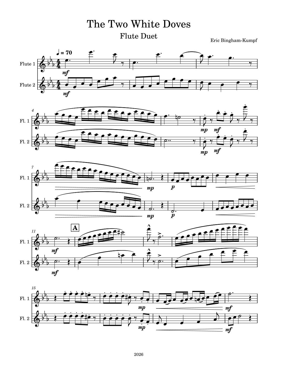 The Two White Doves by Eric Bingham-Kumpf Sheet Music for Flute Duet at ...