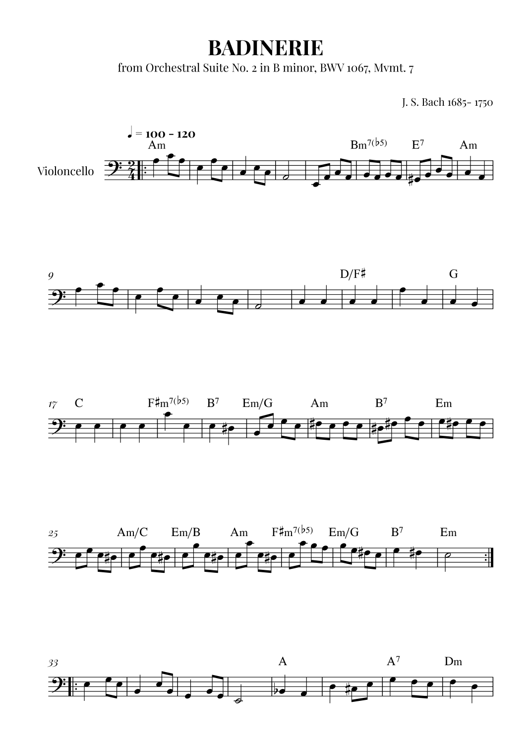 Badinerie (BWV 1067) - Cello Solo with Chords (arr. Leonardo Mioto ...
