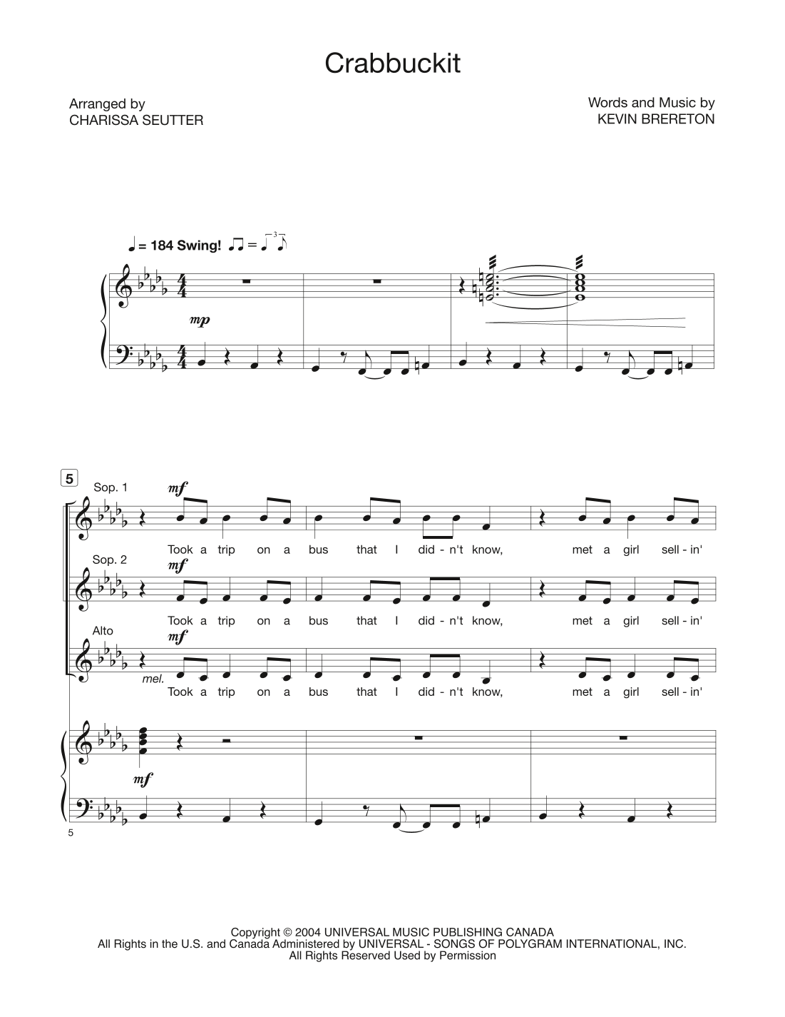Crabbuckit (arr. Charissa Seutter) by K-Os Sheet Music for SSA Choir at ...