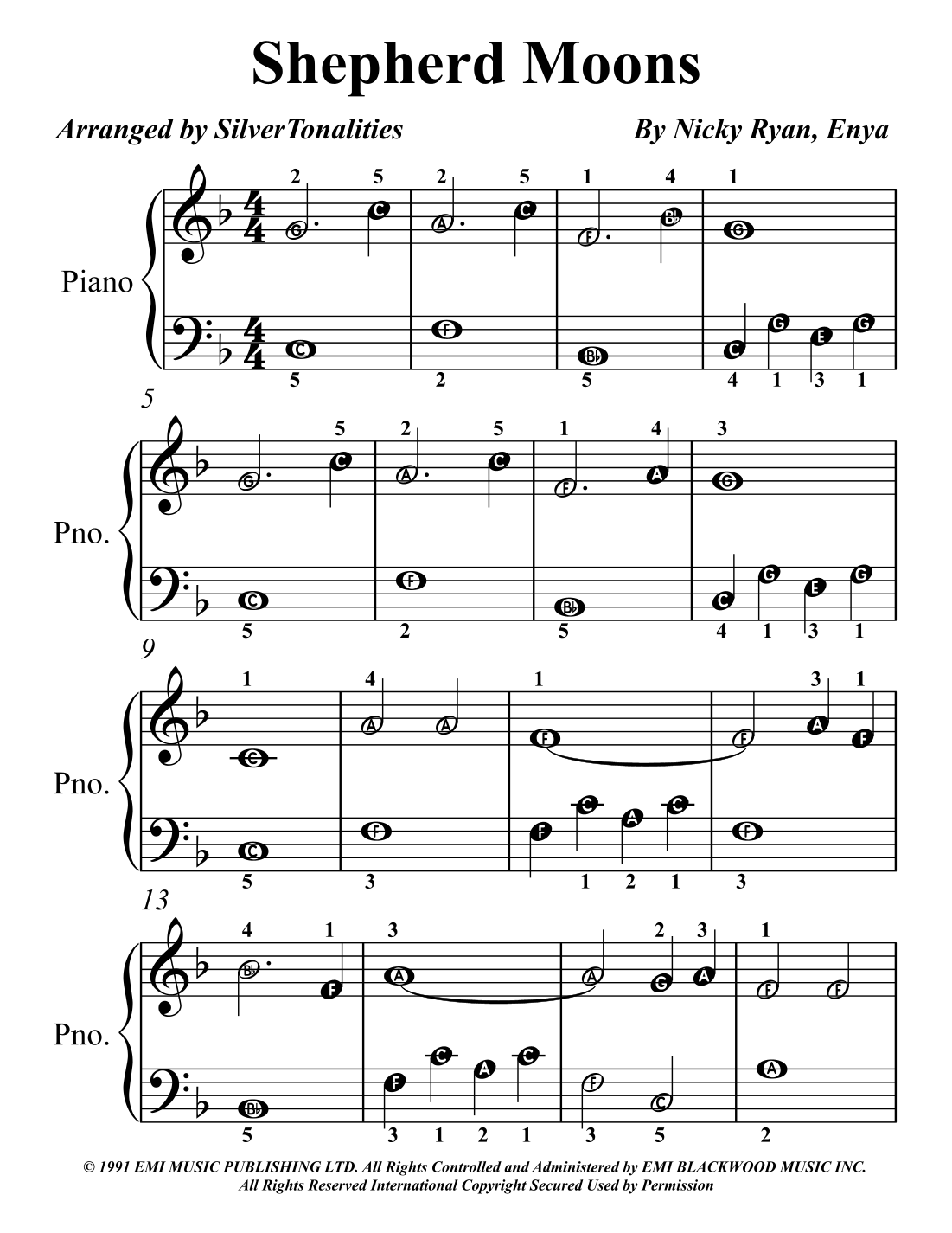 Shepherd Moons (arr. Silver Tonalities) by Enya Sheet Music for Easy ...