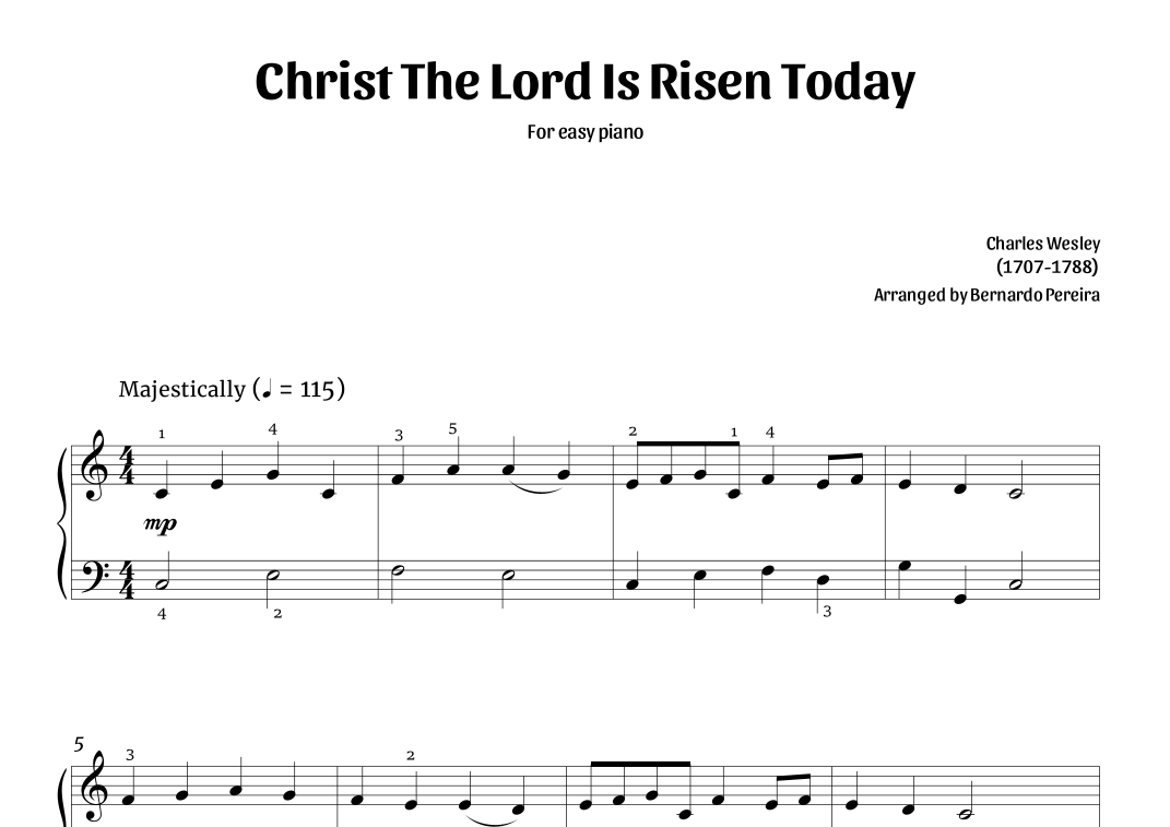 Christ The Lord Is Risen Today (easy piano) (arr. Bernardo Pereira) by ...