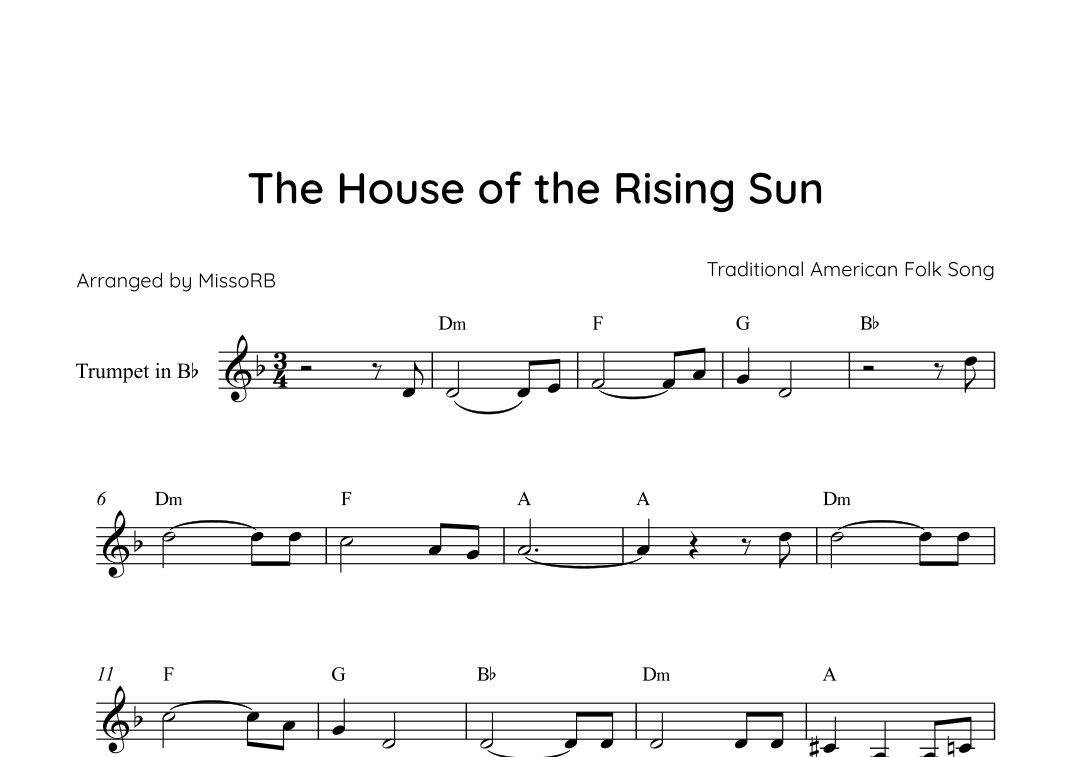 The House of the Rising Sun - Alto Sax in Cm With Chords - Easy (arr ...