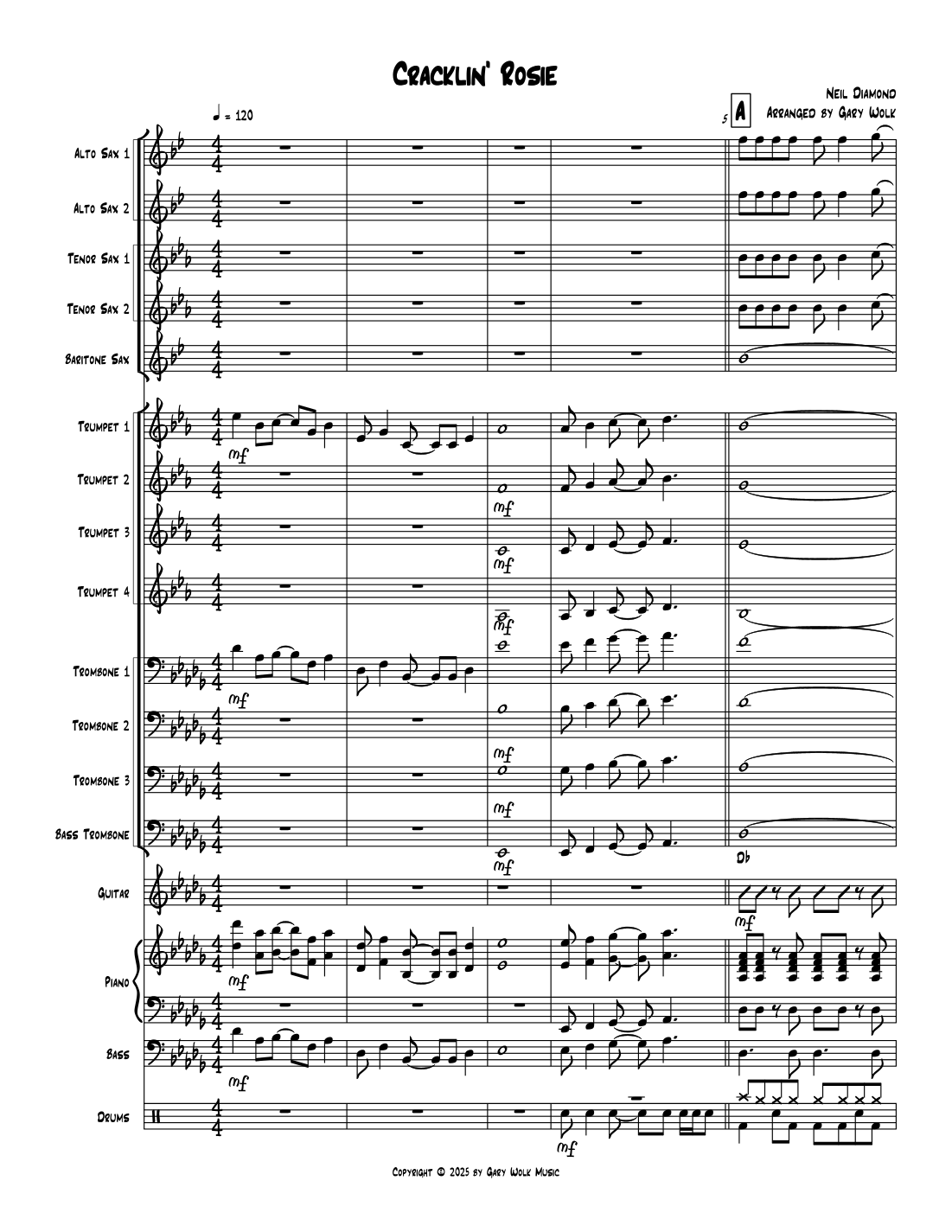 Cracklin' Rosie (arr. Gary Wolk) by Neil Diamond Sheet Music for Jazz ...