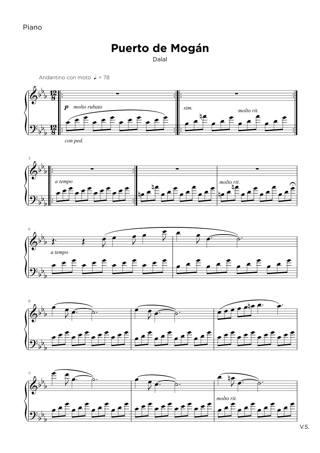 Puerto de Mogán (Solo Piano) by Dalal Sheet Music for Piano Solo at ...