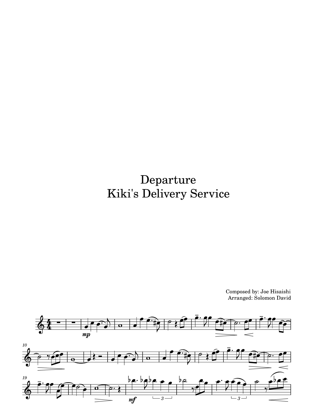 Departures (Main Theme) (arr. Solomon David) by Joe Hisaishi Sheet ...